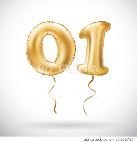 vector Golden number 01 Zero one metallic balloon - Stock Illustration ...