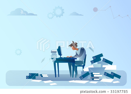 Business Man Working On Computer Overloaded - Stock Illustration ...