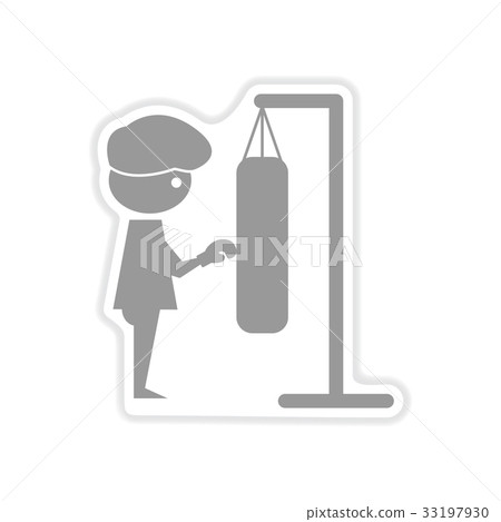 paper sticker on white background Man Boxing - Stock Illustration ...