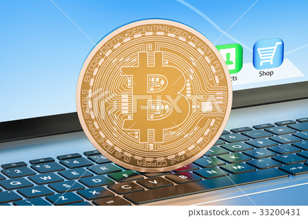 Bitcoin mining concept on laptop keyboard - Stock Illustration ...
