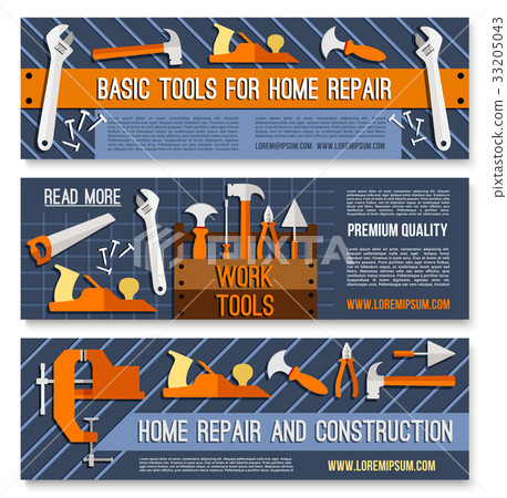 Hand tool banner set for hardware store design - Stock Illustration ...