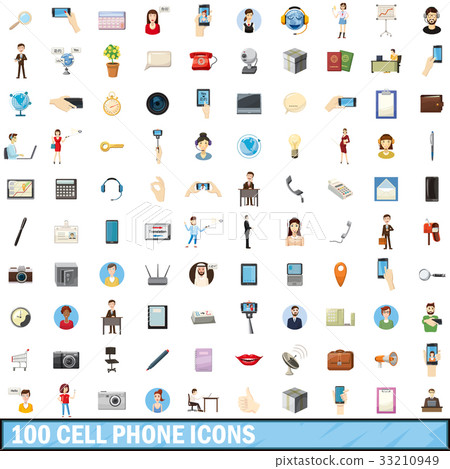 100 cell phone icons set, cartoon style - Stock Illustration [33210949 ...