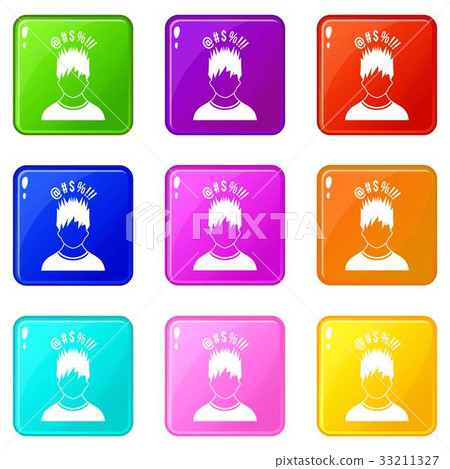 Man with different signs over his head icons 9 set - Stock Illustration ...