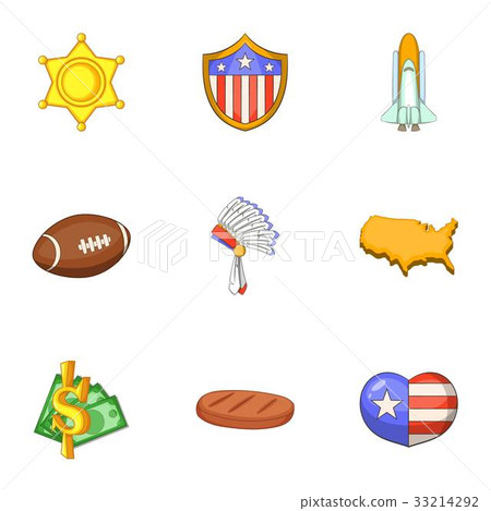 American things icons set, cartoon style - Stock Illustration [33214292 ...