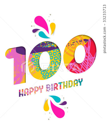 Happy birthday 100 year paper cut greeting card - Stock Illustration ...