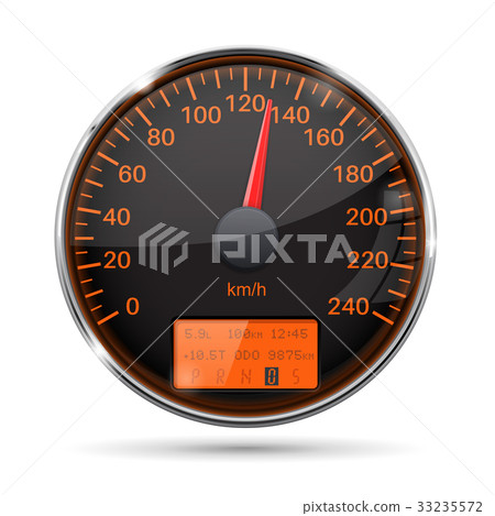 Speedometer. Round black gauge with chrome frame - Stock Illustration ...