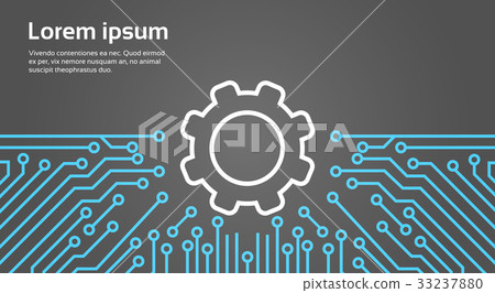 Cog Wheel Over Computer Chip Moterboard Background - Stock Illustration ...