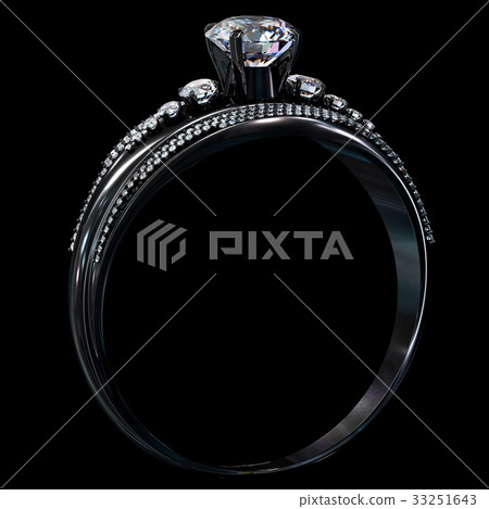 Black gold coating engagement ring with diamond - Stock Illustration ...