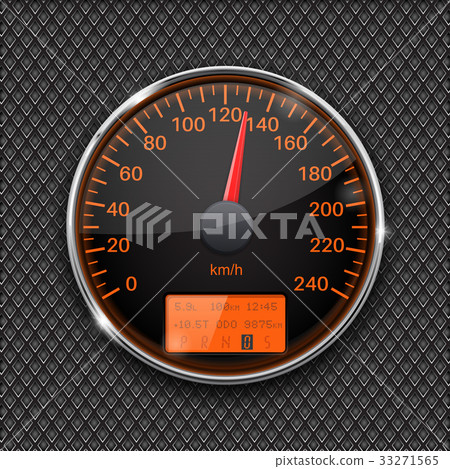 Speedometer. Round black gauge with chrome frame - Stock Illustration ...