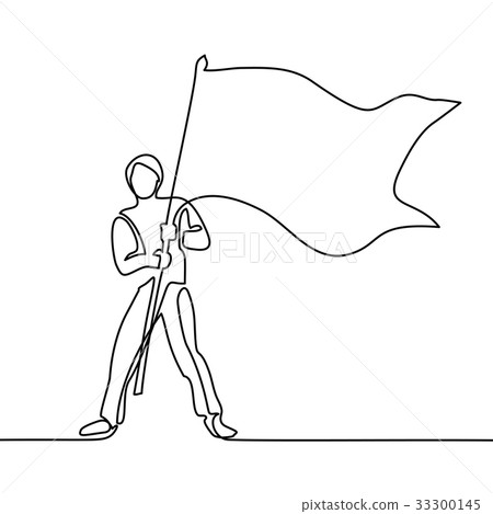 Man holding flag. Continuous line drawing - Stock Illustration ...