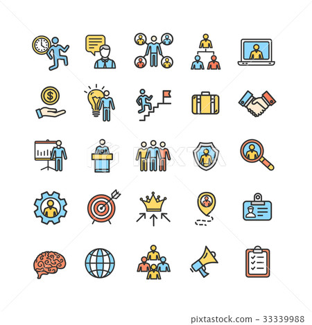 Management Business Color Thin Line Icon Set - Stock Illustration ...