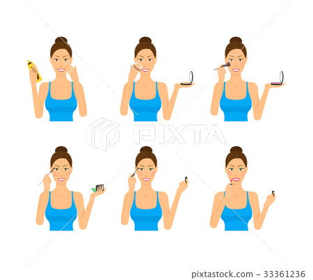 Cartoon Face Girl Steps of Makeup Set. Vector - Stock Illustration ...
