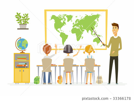 Geography lesson at school - modern cartoon people - Stock Illustration ...