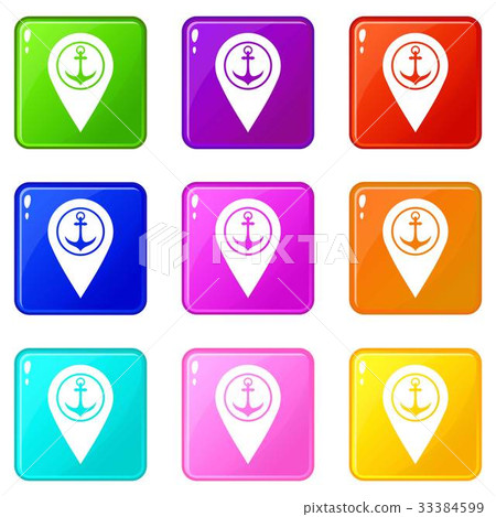 Map pointer with symbol anchor and sea port 9 set - Stock Illustration ...