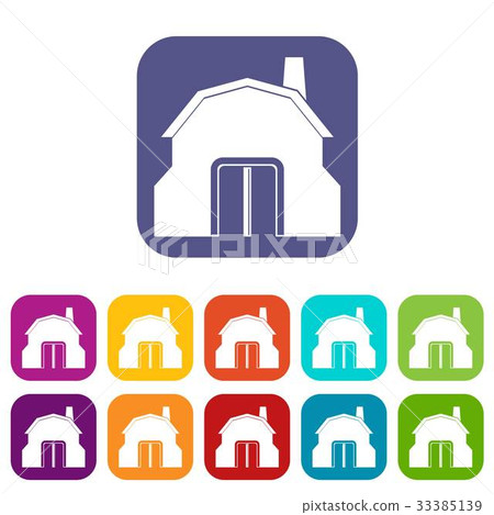 Blacksmith workshop building icons set flat - Stock Illustration ...