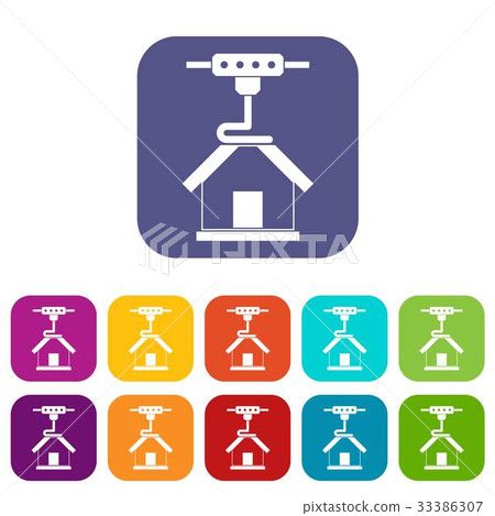 3d printer printing house icons set flat - Stock Illustration [33386307 ...