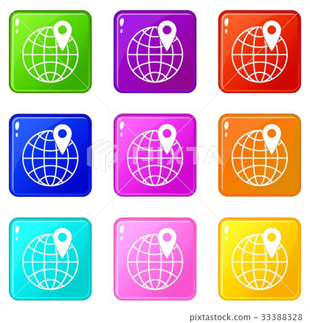 Globe with pin icons 9 set - Stock Illustration [33388328] - PIXTA
