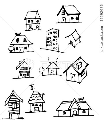 cute house draw vector line eps10 - Stock Illustration [33392686] - PIXTA