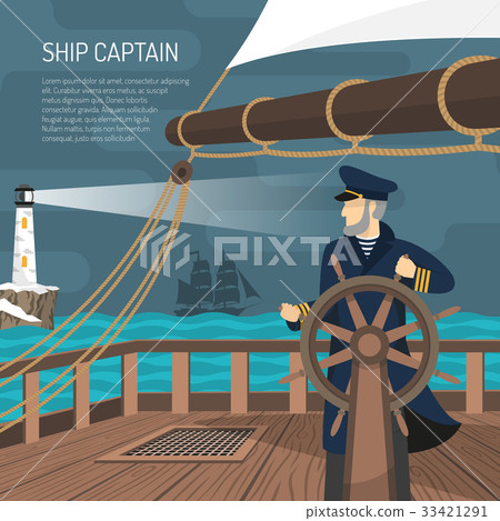 Sailboat Captain Nautical Flat Poster - Stock Illustration [33421291 ...