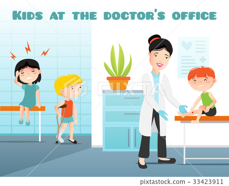 Kids At Doctors Office Cartoon Illustration - Stock Illustration ...