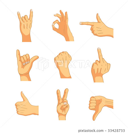 Common cartoon hand signs isolated on white - Stock Illustration ...