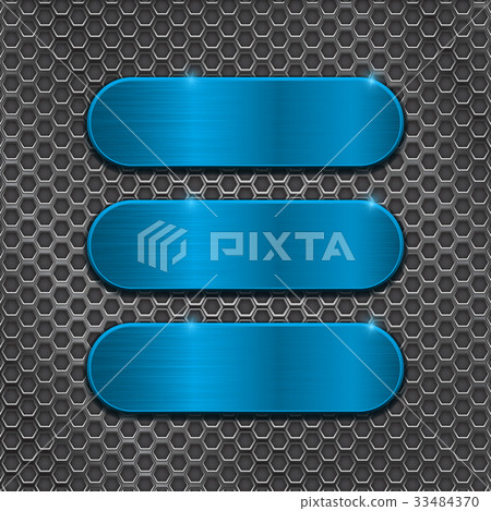 Blue oval plates on metal perforated background - Stock Illustration ...