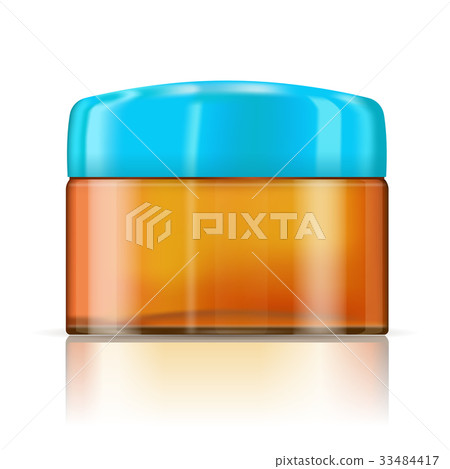 Cream bottle. Brown glass container with blue lid - Stock Illustration ...