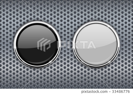 Black and white round glass buttons with chrome - Stock Illustration ...