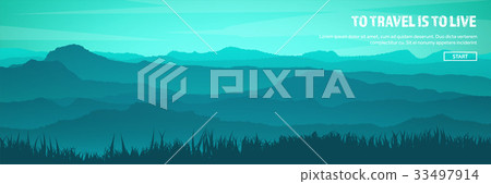 Mountains and forest header. Wild nature landscape - Stock Illustration ...