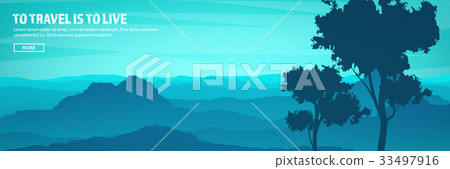 Mountains and forest header. Wild nature landscape - Stock Illustration ...