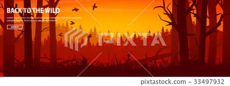 Mountains and forest header. Wild nature landscape - Stock Illustration ...