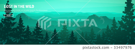 Mountains and forest header. Wild nature landscape - Stock Illustration ...