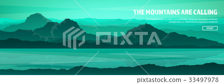 Mountains and forest header. Wild nature landscape - Stock Illustration ...