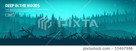 Mountains and forest header. Wild nature landscape - Stock Illustration ...
