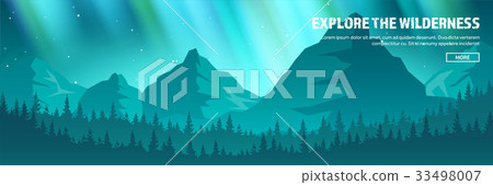 Mountains and forest header. Wild nature landscape - Stock Illustration ...