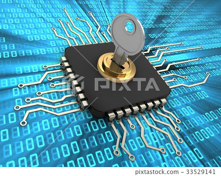 3d illustration of computer chip with key - Stock Illustration ...