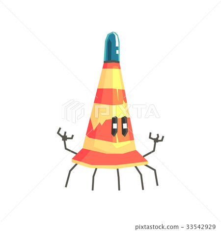 Cute cartoon robot traffic cone character vector - Stock Illustration ...