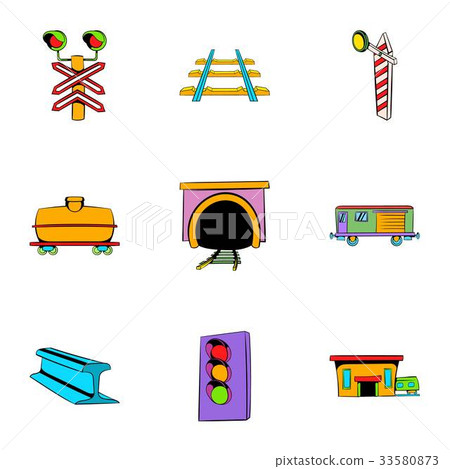 Railway station icons set, cartoon style - Stock Illustration [33580873 ...