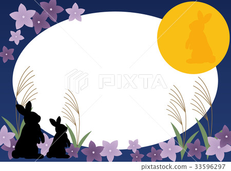 Round moon watching frame of rabbit, Japanese... - Stock Illustration ...