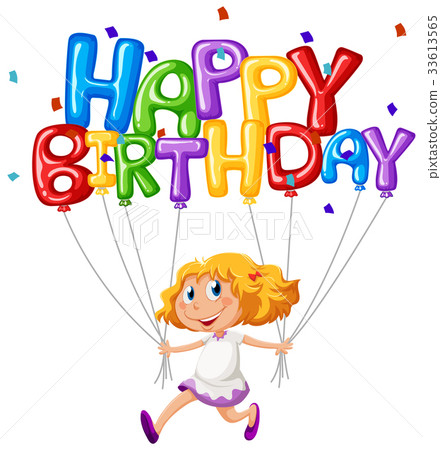 Happy Birthday card with girl and balloons - Stock Illustration ...