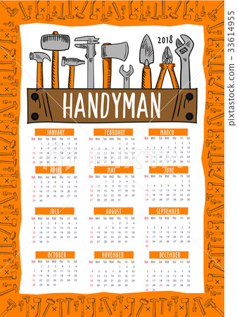 Vector handyman work tools calendar 2018 - Stock Illustration [33614955 ...