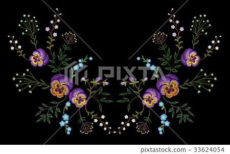 Embroidery pancies floral reflection small - Stock Illustration ...
