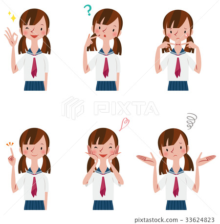 Female student set of facial expressions and poses - Stock Illustration ...