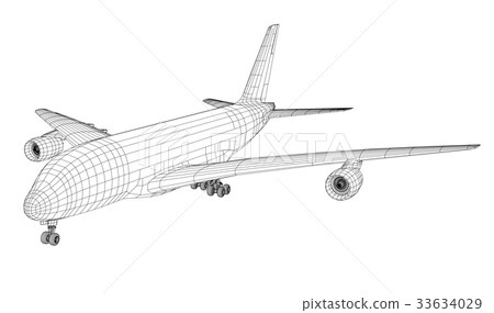 Airplane in wire-frame style - Stock Illustration [33634029] - PIXTA