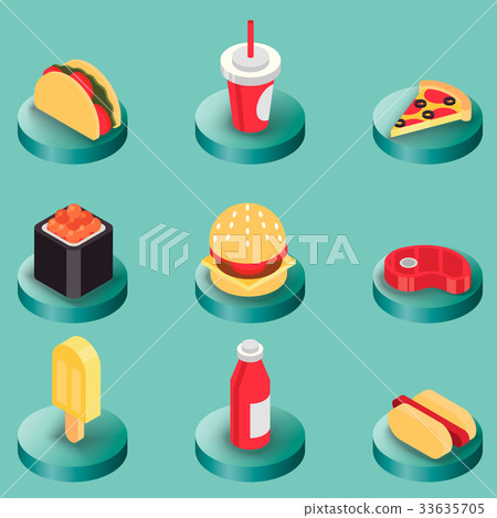 Fast food color isometric icons - Stock Illustration [33635705] - PIXTA