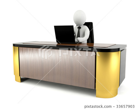 3D man working with laptop on large working desk-插圖素材 [33657903] - PIXTA圖庫