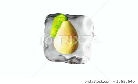 Pear in ice cubes. Food and broadcast concept - Stock Illustration ...