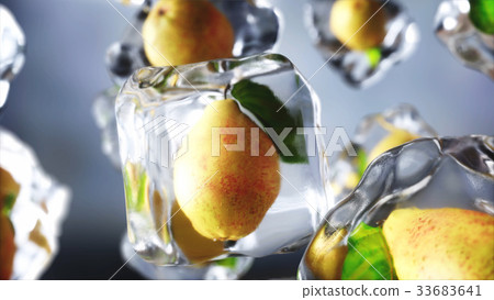Pear in ice cubes. Food and broadcast concept-插圖素材 [33683641] - PIXTA圖庫