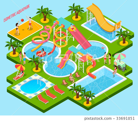 Water Park Aquapark Isometric Composition - Stock Illustration ...