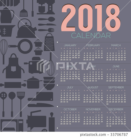 2018 Cooking Objects Flat Design Calendar - Stock Illustration ...
